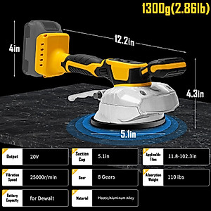 Cordless Tile Vibration Leveling Machine,for Dewalt 20V Max Battery, Portable Tiler Vibrator Tool with 8 Adjustable Speed,Suction Cup,Digital Display for Floor,Tile,Wall (Battery Not Included)