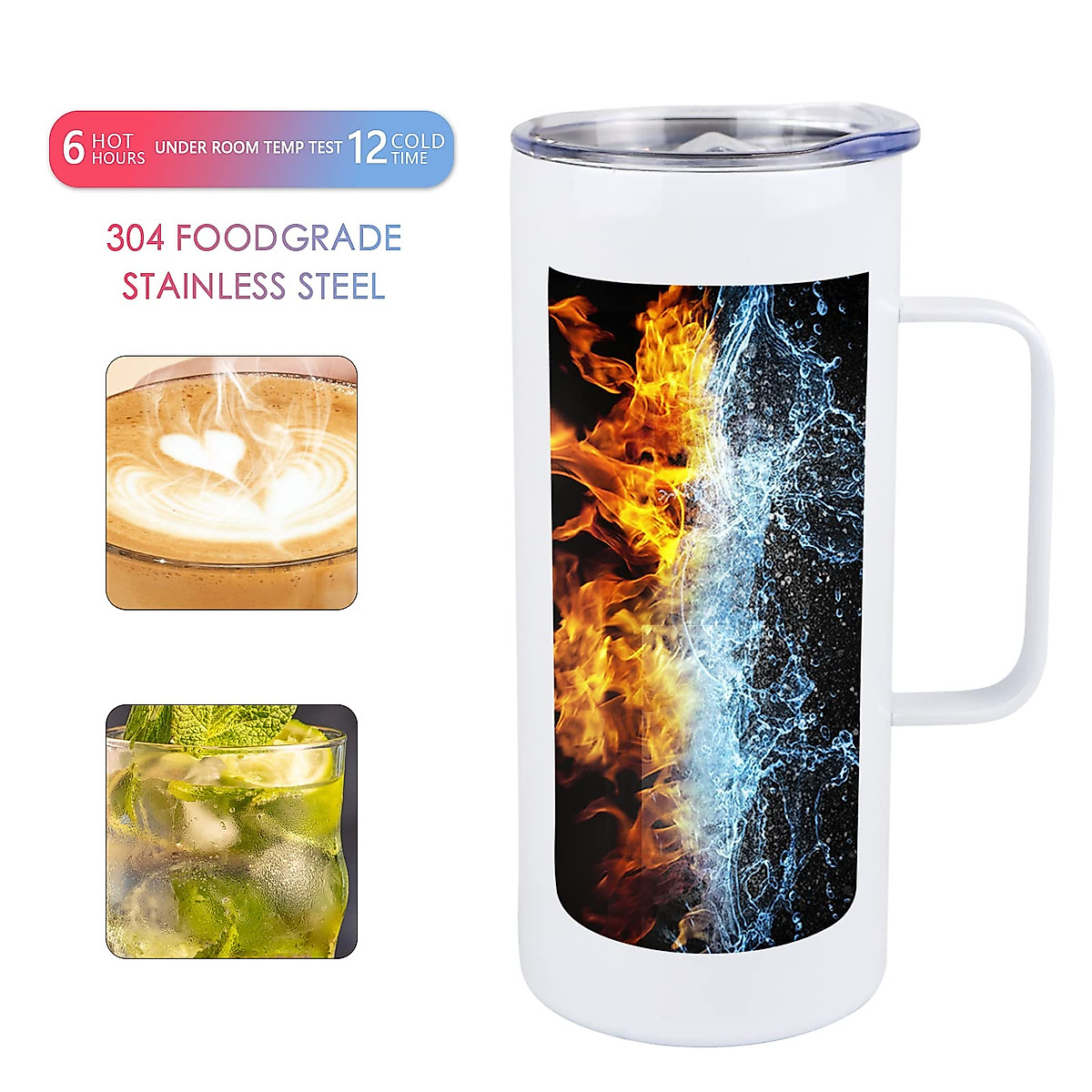 MAIKESUB 4 Pcs Sublimation Blank Skinny Tumbler 16 OZ White Mugs with Handle and Straw Double Wall Stainless Steel Coffee Travel Straight Mug with Sliding Lid