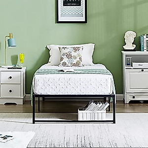 VECELO Metal Platform Bed Frame, No Box Spring Needed/Mattress Foundation/Steel Slat Support Black (Twin)