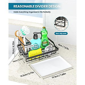 OHOBABY Sponge Holder for Kitchen Sink, Sink Caddy with Removable Drip Tray, Rustproof Stainless Steel Kitchen Sink Organizer with Dish Brush Holder for Countertop, Black (8.26'' X 5.51'' X 4.33'')