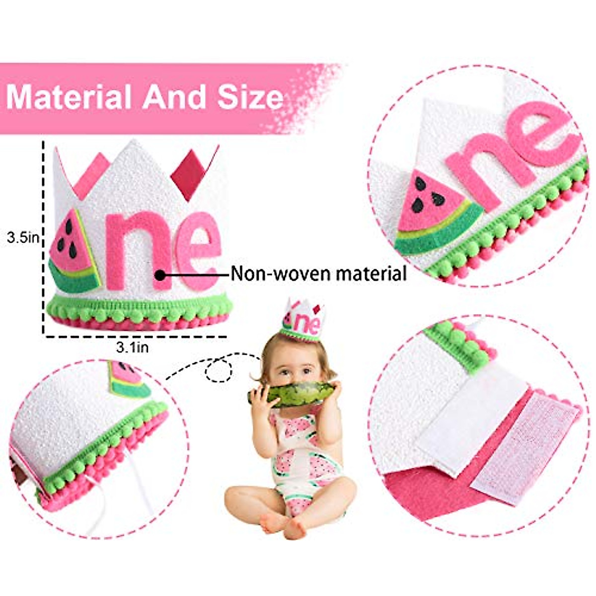 Watermelon Party Decorations For 1st Birthday - Watermelon Birthday Crown For Photo Booth Props And Backdrop Cake Smash, Best Watermelon Birthday Party Supplies For Kids (Watermelon Birthday Crown)