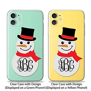 Case Charming Christmas Case for iPhone 15 14 Pro Max 13 mini 12 11 XS XR X 10S 10R 10 8 Plus 7 SE Personalized Custom Monogram Clear Initials Transparent See Through Rubber with Design Snowman