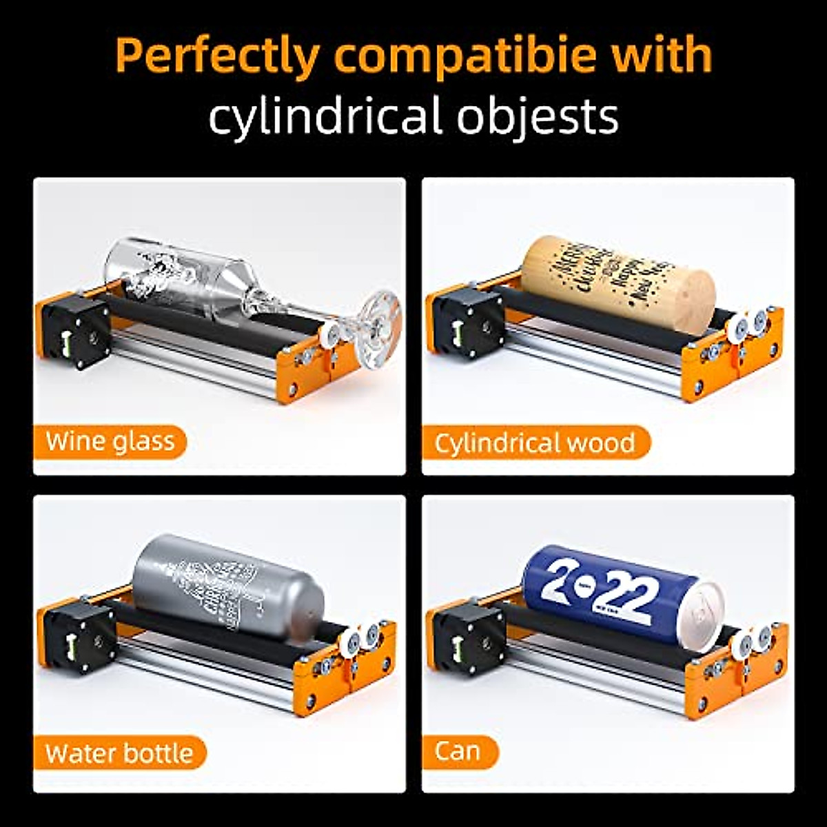 FoxAlien New Aluminum Y-axis Rotary Roller for Cylindrical Objects Curved Surface Compatible with CNC Router Engraving Machines Reizer, Reizer Mega, Masuter, Masuter Pro