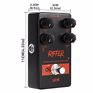Satone S811 Riffer High Gain Distortion Electric Guitar Effect Pedal - High Gain Distortion Effect Preset Acoustic Metal Pedal with True Bypass