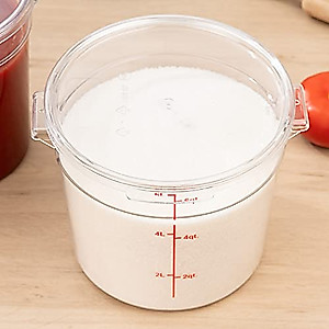 Restaurantware Met Lux 6 Quart Food Storage Container, 1 Round Commercial Storage Container - Lid Sold Separately, With Volume Markers, Clear Plastic Food Prep Bucket, Space-Saving Storage