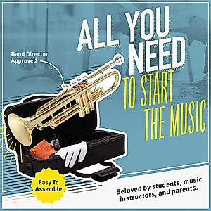 Mendini By Cecilio Bb Trumpet - Trumpets for Beginner or Advanced Student w/Case, Cloth, Oil, Gloves - Brass Musical Instruments For Kids & Adults