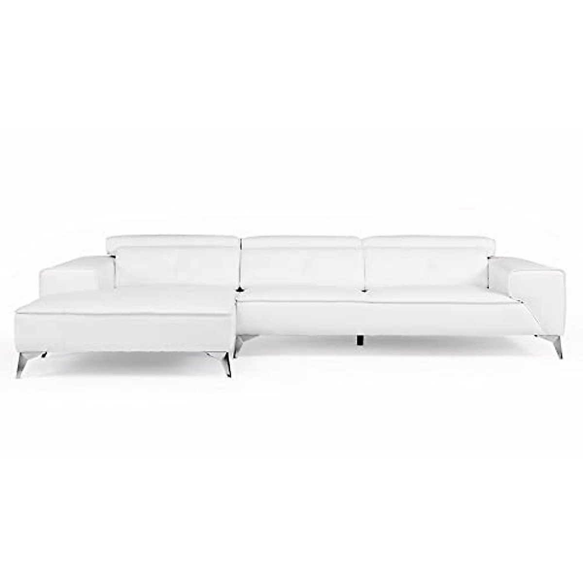 Zuri Furniture Raj Modern White Leather Sectional with Adjustable Headrests and Chaise - Left Chaise