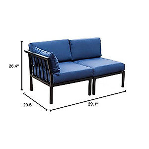 LOKATSE HOME 2 Piece Corner & Armless Sofa Outdoor Furniture Sectional Couch Set Patio Loveseat, 2Pcs, Blue Cushions