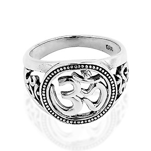 AeraVida Universal Harmony Symbol Aum or Ohm .925 Sterling Silver Ring | Unisex Hindu Meaningful Silver Ring | Silver Ring Anniversary Jewelry Gift | Size (7)