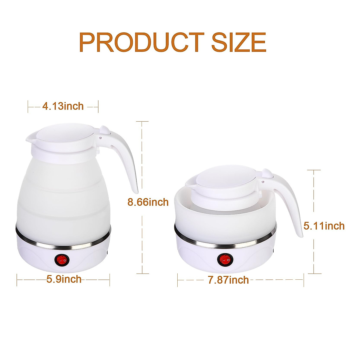 1.2 Liter -White Travel Collapsible Electric Kettle Boils Water Fast, Small Size, Large Capacity, Easy to Fold and Store, Food Grade Silicone Small Tea Kettle