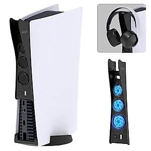 FYOUNG 2 in 1 Slim Cooling Fan with Headest Hanger Holder Compatible with PlayStation 5 Digital Edition & Ultra HD Console, Cooling System Cooler Fan for PS5 with 3 Cooling Fans and Extra USB Port