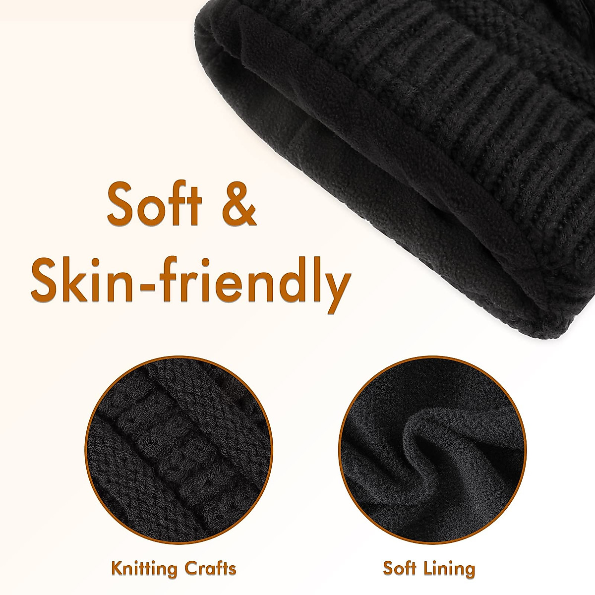 Deegotech Bluetooth Beanie for Women, Unique Tech Gifts for Teen Girls, Music Hat with Wireless Headphones, Pom Pom Knit Winter Hat for Mom Wife Girls-Black Beanie