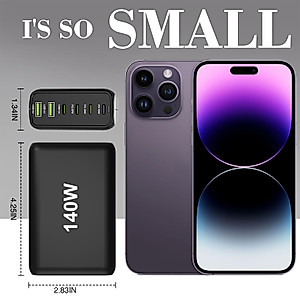 RISWOJOR 140W USB C Multiport Charger with PPS PD65W Dual PD20W, Fast 6 Port USB and USB C Charging Station, USB C Laptop Charger for MacBook iPhone Galaxy iPad Tablets (Black, 140W 4 USB-C & 2 USB-A)