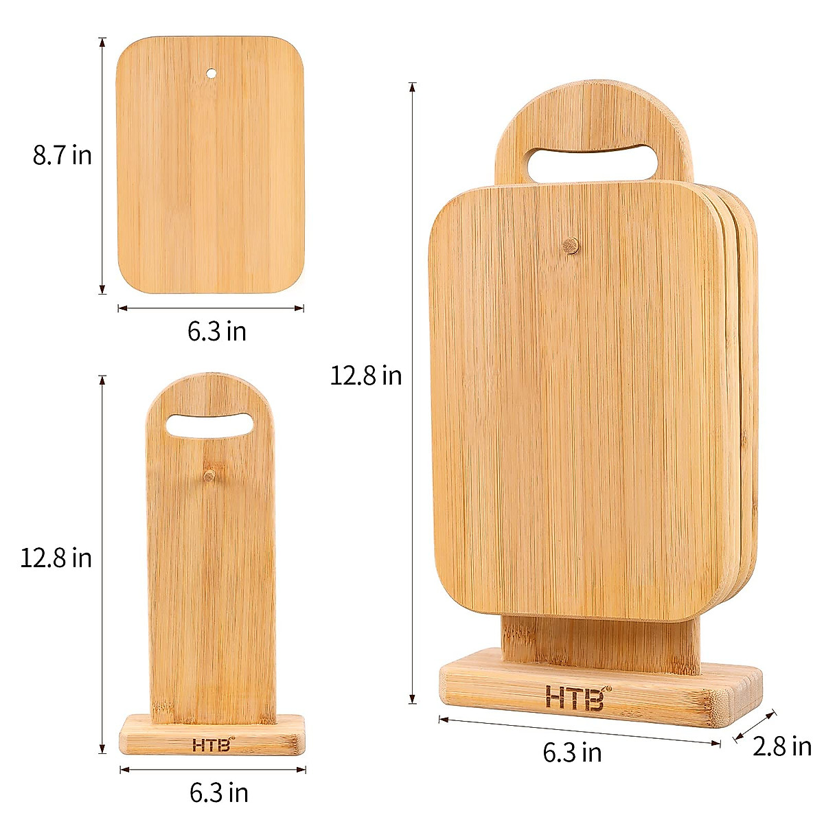 Bamboo Cutting Board Set for Kitchen,Small Cutting Boards with Holder,Serving Boards for Sandwich Cheese Meal Breakfast