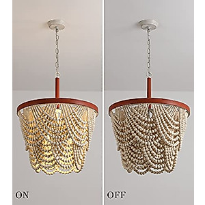 Q&S Boho Wood Beaded Chandelier,Large 5-Lights Farmhouse Coastal Bohemia Chandeliers for Dining Room Living Room Foyer Kitchen Island Restaurant UL Listed Assembly Complete W20