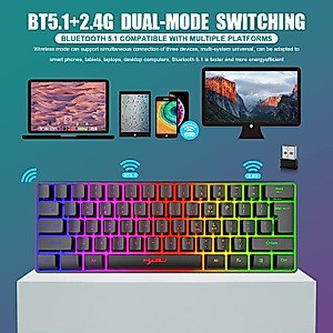 LexonElec Wireless Gaming Keyboard,61 Keys Ergonomic Waterproof Quiet Mechanical Feeling Keyboard,Bluetooth 5.0 & 2.4G Wireless Dual Modes RGB Backlit Keyboard for PC/Tablet/Mobile Phone Gamer(Black)