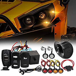 MOTOQUEEN Turn Signal Kit with Horn 105D and USB, UTV Street Legal Kit with Rocker Switch Plug & Play UTV Street Legal Kit for Polaris RZR Ranger SXS Dirt Bike Can-Am Golf Cart Beach Cart