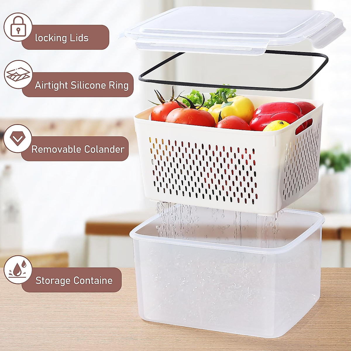 6 Pack Fruit Storage Containers for Fridge with Colander, Food Organizer Container for Keep Vegetables Berries Stay Fresher Longer BPA-Free Dishwasher & Microwave Safe