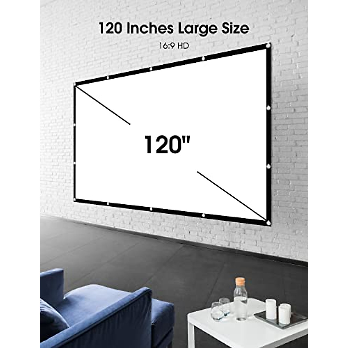Projector Screen 120 inch, Osoeri 4K 16:9 HD Rear Front Projector Screen Anti-Crease Foldable Projection Screen Double-Sided Portable Outdoor Indoor Projector Screen for Movie Home Theater Yard Travel
