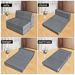 YENING Folding Sofa Bed Twin Size for Small Rooms Fold Out Foam Couch Convertible Bed for Adults Foldable Futon Chair Beds Sleeper, Grey