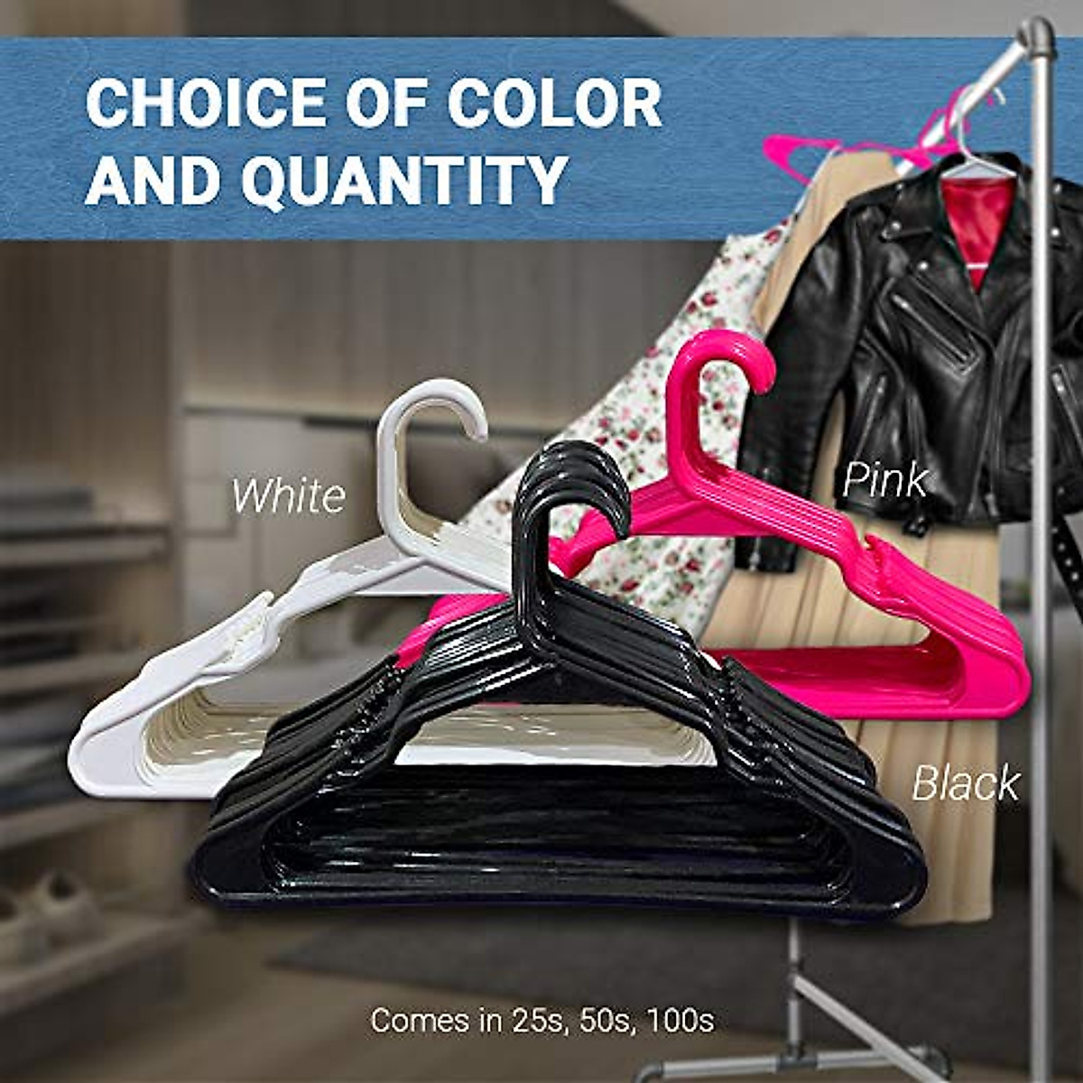 Kool Products Plastic Hangers - Tubular Clothes Hangers - Clothing Hangers - Heavy Duty Plastic Hangers Organize Adult Clothes Clever Design Reduce Creases Damages and Slips - Black Hangers - 25 Pack
