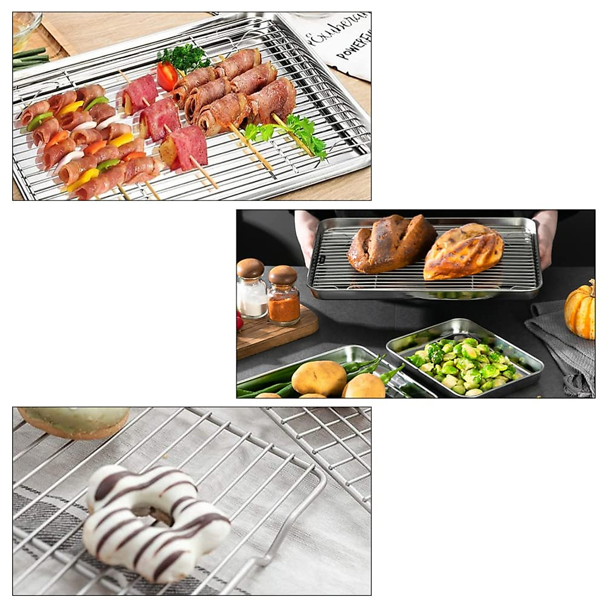 Stainless Steel Grid Wire Rack Cooling Rack Nonstick Wire Baking Rack Metal Mesh Cookie Rack Mesh Oven Rack for Cooking Drying Roasting Grilling