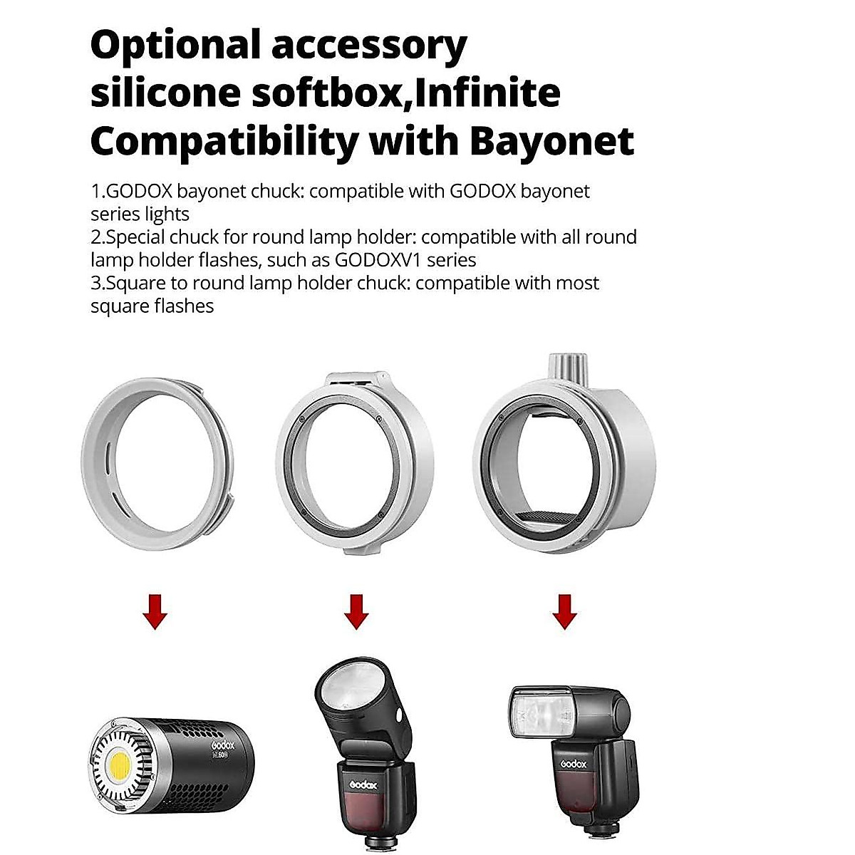 GODOX ML-CD15 Softbox Diffusion Dome Kit with 3 Adapters for godox V1 AD100PRO AD200PRO V860III V860II V850II TT685II TT685 TT600 TT560II TT520II TT660S AD200 ML30 ML30Bi ML60 ML60Bi AD300PRO AD400PRO