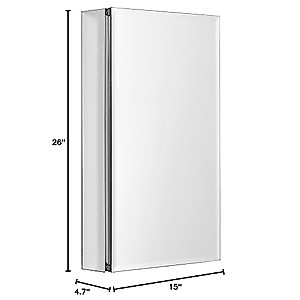Zenith Aluminum Beveled Mirror Medicine Cabinet, 15 x 26 Inches, Frameless