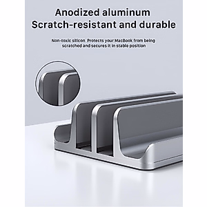 BEQU 4-in-1 Vertical Laptop Stand/Holder (Silver), 2 laptops/2 Phones simultaneously, Heavy Duty Aluminum, Anti-Slip Silicone Pad, Adjustable, Fits All IPADs/Tablets/Cell Phones/Laptops (4 Slot)