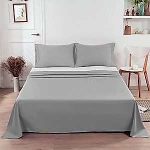 Lirex Flat Sheet (2-Pack), Twin Size Extra Soft Brushed Microfiber Flat White Sheets, Machine Washable Wrinkle Free Breathable (Grey, Twin Size)