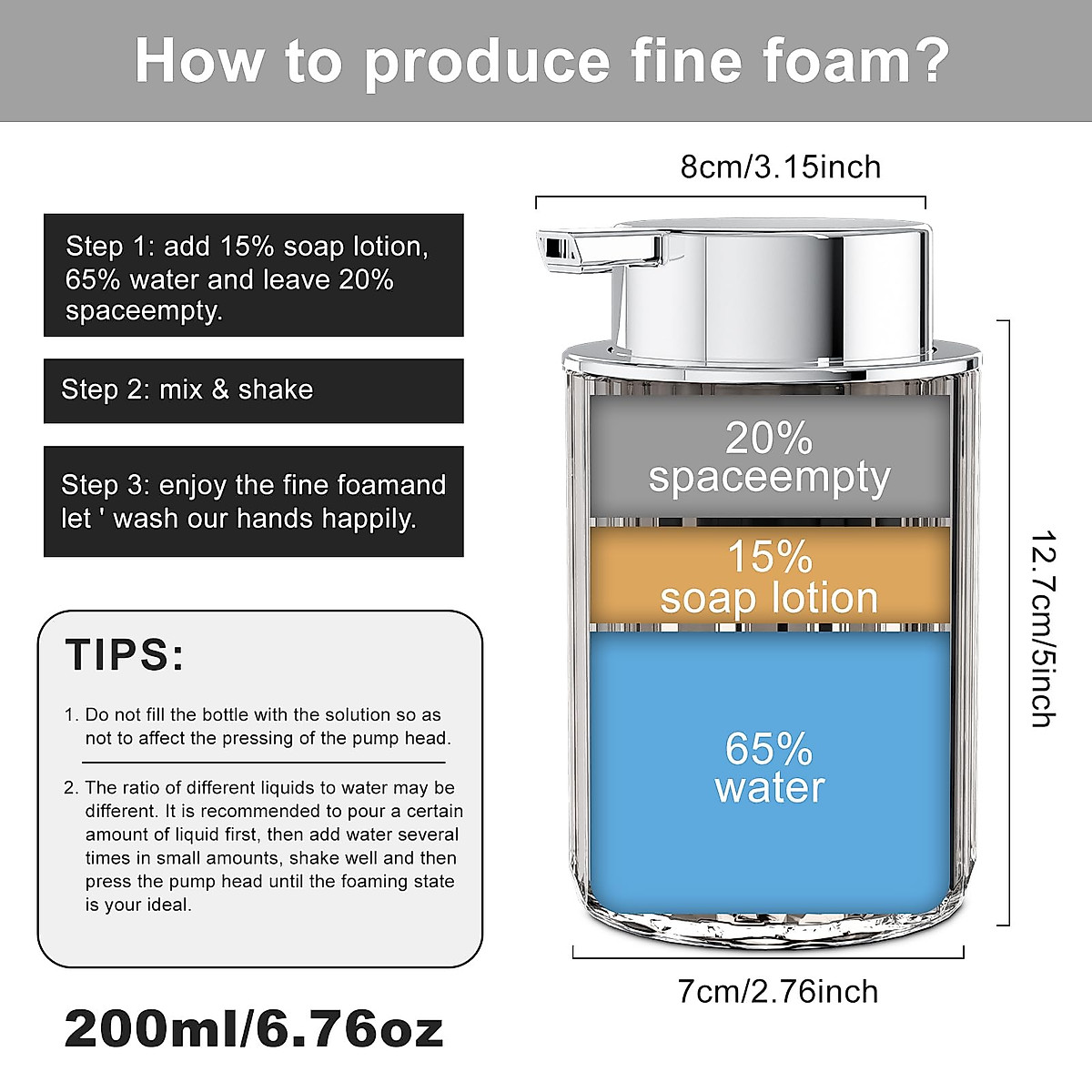 Ssiixx Foaming Hand Soap Dispenser, Bathroom & Kitchen Refillable Plastic Liquid Hand Soap Dispenser for Essential Oil,Shampoo,Dish Soap (Gray)