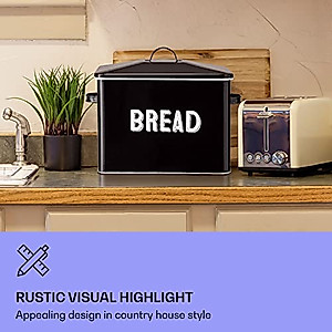 Granrosi Large Bread Box for Kitchen Countertop, Bread Storage Container, Breadbox, Bread Container, Bread Holder, Bread Keeper, Bread Boxes - Farmhouse Bread Box with Metal Lid - Black