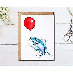 OystersPearl Shark Birthday Card - Balloon Birthday Card - Funny Shark Greetings Card - Cute Birthday Card - Pun Birthday Card - Jaws Card