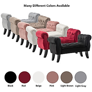 Setawix Rolled Arm Bed Bench with Storage Velvet Cushioned Bedroom Ottoman Benches End of Bed,Armed Entryway Window Seating Bench with Solid Wood Legs,Button Tufted (Pink)