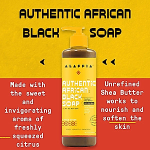 Alaffia Skin Care, Authentic African Black Soap, All in One Body Wash, Face Wash, Shampoo & Shaving Soap with Fair Trade Shea Butter, Wild Lavender, 16 Fl Oz