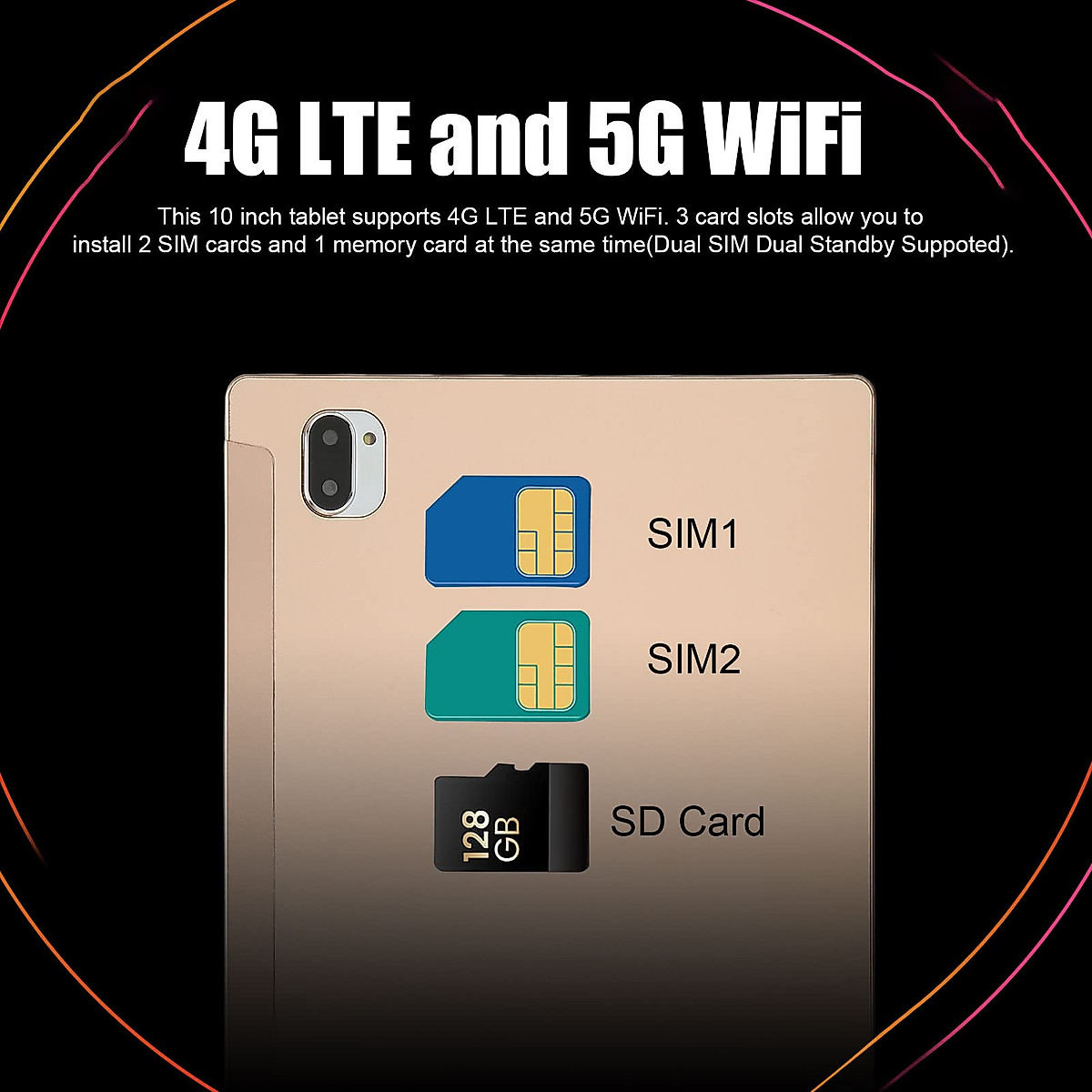 GLOGLOW Tablet, Night Reading Mode US Plug 100-240V 10 Inch Tablet Front 5MP Rear 8MP 4GB 256GB 2.4G 5G WiFi for Study for 11 (US Plug)