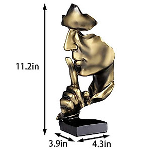 aboxoo Thinker Statue, Silence is Gold Abstract Art Figurine, Modern Home Resin Sculptures Decorative Objects Piano Desktop Decor for Creative Room Home, Office Study (Gold)