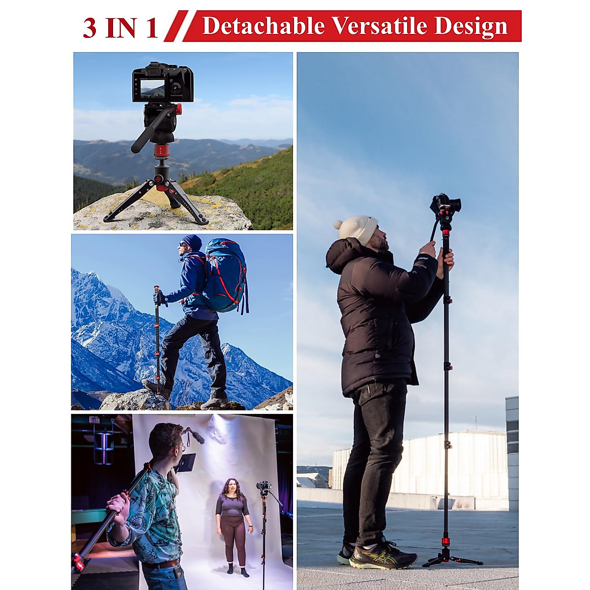 IFOOTAGE 71" Carbon Fiber Monopod Cobra 3 C180F, Camera Monopod Lightweight for Travel, Professional Video Monopod with Tripod Base, Max Load 10KG