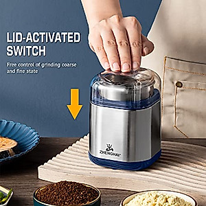ZHENGHAI Electric Herb Grinder 200w Spice Grinder Compact Size, Easy On/Off, Fast Grinding for Flower Buds Dry Spices Herbs, with Pollen Catcher and Cleaning Brush (Blue)