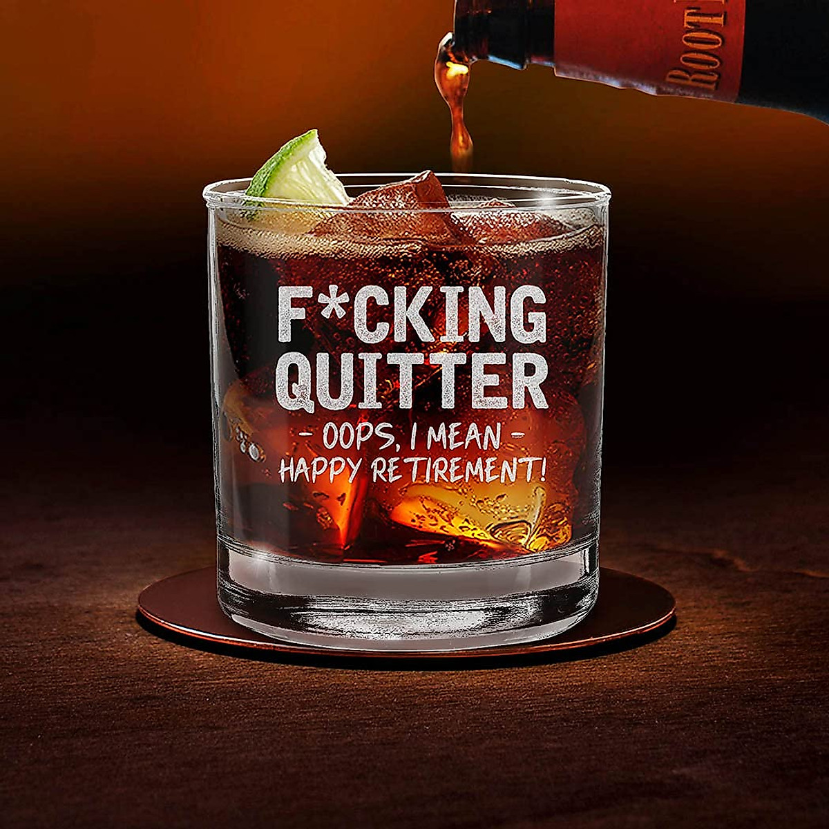 shop4ever F cking Quitter Oops I Mean Happy Retirement! Engraved Whiskey Glass 11 oz. Gift for Retiree