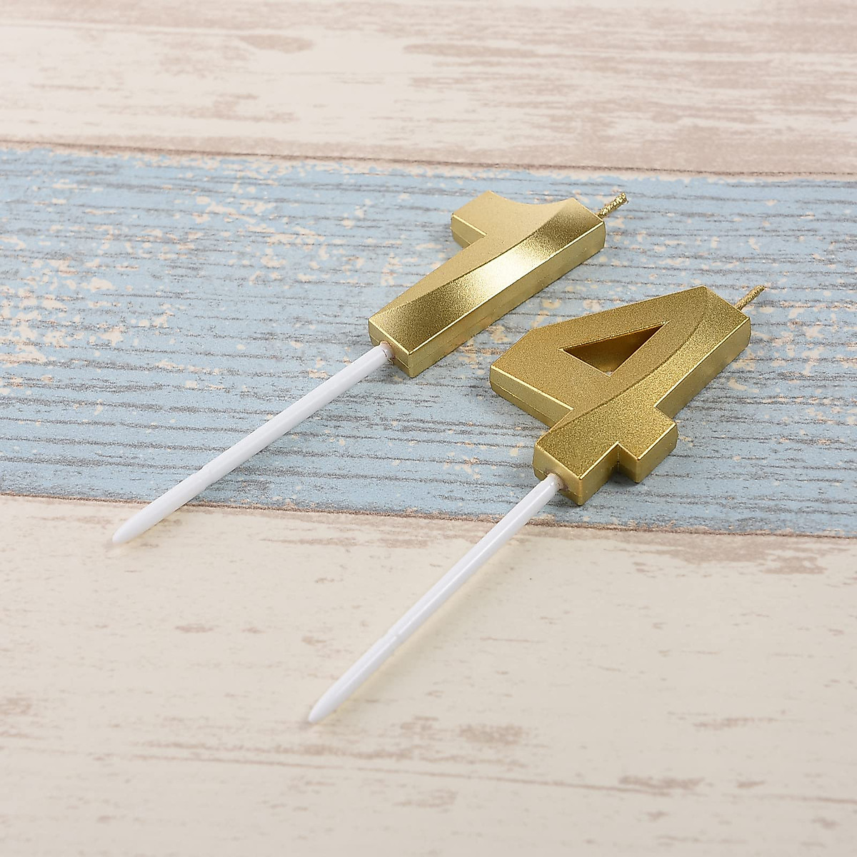 Gold 14th & 41 Birthday Candles,Gold Number 14 Cake Topper for Birthday Decorations Party Decoration