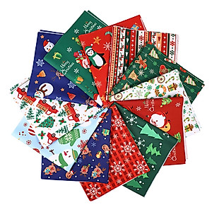 YARNOW 12 Pieces Christmas Fabric Bundles Squares Fabric Bundle Xmas Fabric for Xmas Sewing Crafting DIY Supplies (18.9 x 20.5 Inch)