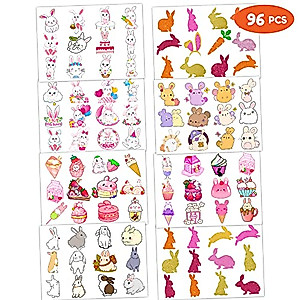8 Sheets (96PCS) Bunny Tattoo Stickers Themed Birthday Party Supplies Decorations Favors Decor For Kids Girls Boys Gifts Classroom School Prizes Rewards