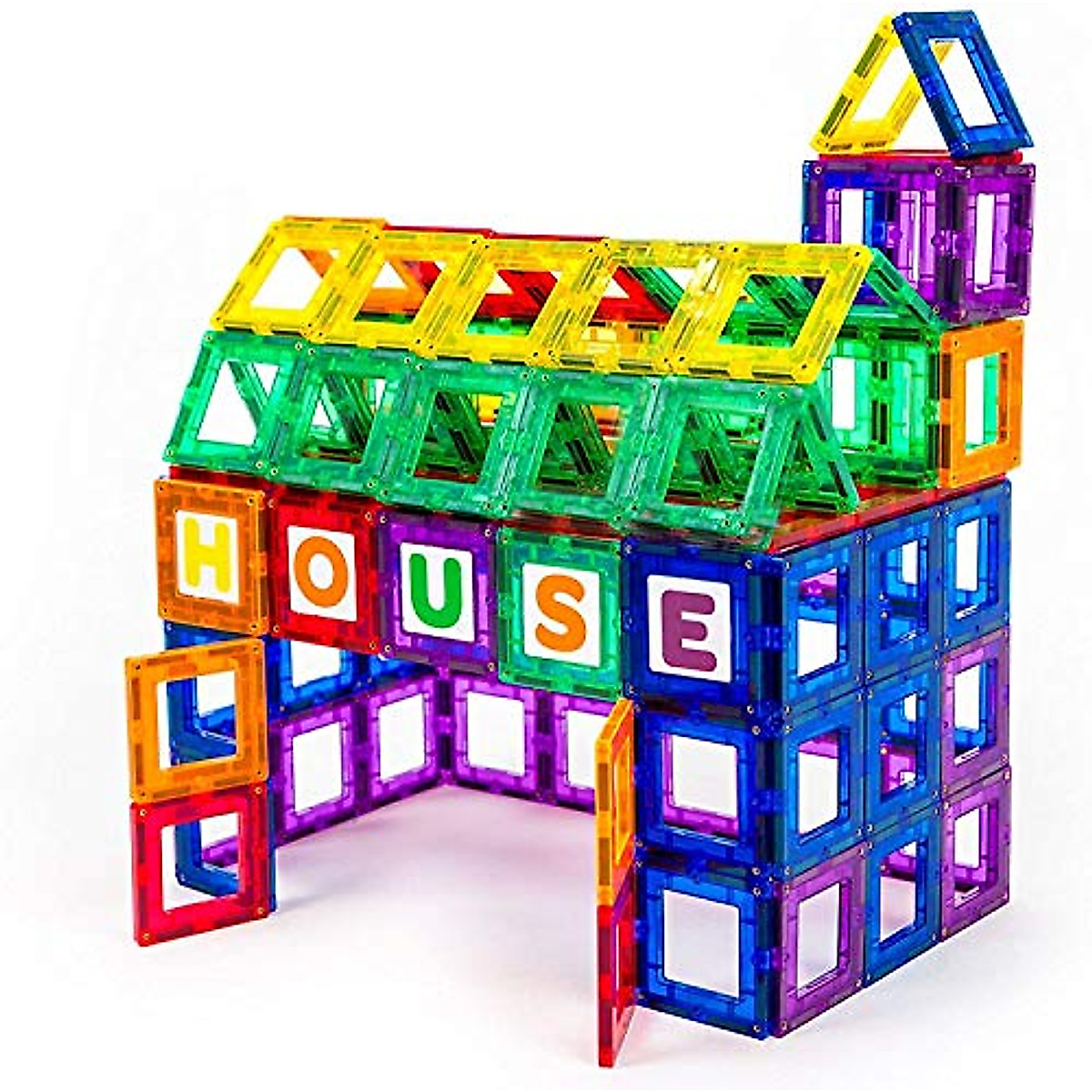 Playmags Magnetic Tile Building Set: Exclusive Educational Clickins 36-Pc. Kit: 18 Super Strong Clear Color Magnet Tiles Windows & 18 Letters & Numbers Stimulate Creativity & Brain Development
