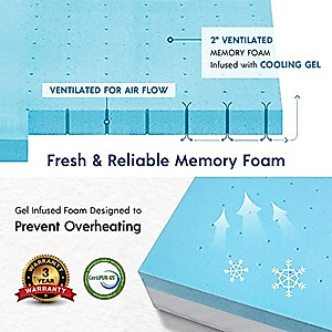 Phantoscope 4 Inch Dual Layer Memory Foam Mattress Topper, Queen Size, 2 Inch Cooling Gel Memory Foam + 2 Inch Cotton Pillow Top Cover, Relieve Hip and Back Pain for Stomach and Side Sleepers