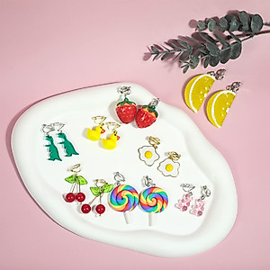 20 Pairs Clip On Earrings Weird Funny Earrings Gummy Bear Duck Water Bottle Fish Dinosaur Mushroom Butterfly Strawberry Dangle Earrings Set for Women Teen Girls, Resin, No Gemstone
