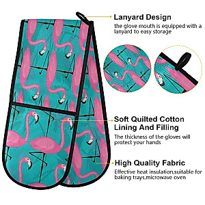 ZZXXB Pink Flamingo Double Oven Mitt Heat Resistant Non-Slip Kitchen Gloves Extra Long 7" x 35" for Cooking Baking Barbecue Grilling