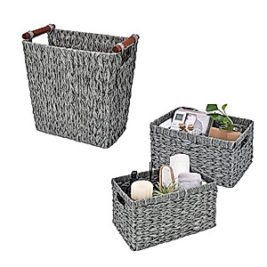 GRANNY SAYS Bundle of 1-Pack Wicker Wastebasket & 2-Pack Wicker Shelf Baskets