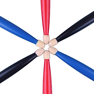 Antner 3 Pairs Drum Sticks 5A Classic Maple Drumsticks Wood Tip Drumstick for Student and Adult, Black/Red/Blue