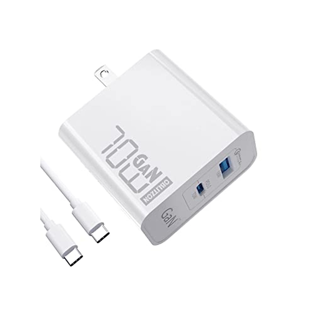 70W USB C Charger, GaN Charger PD USB C Fast Charger 2 Ports Power Adapter Foldable (Works with 65W) Compatible with MacBook Pro, Dell, Huawei, Xiaomi, iPhone 13/14, iPad Pro, Galaxy S22